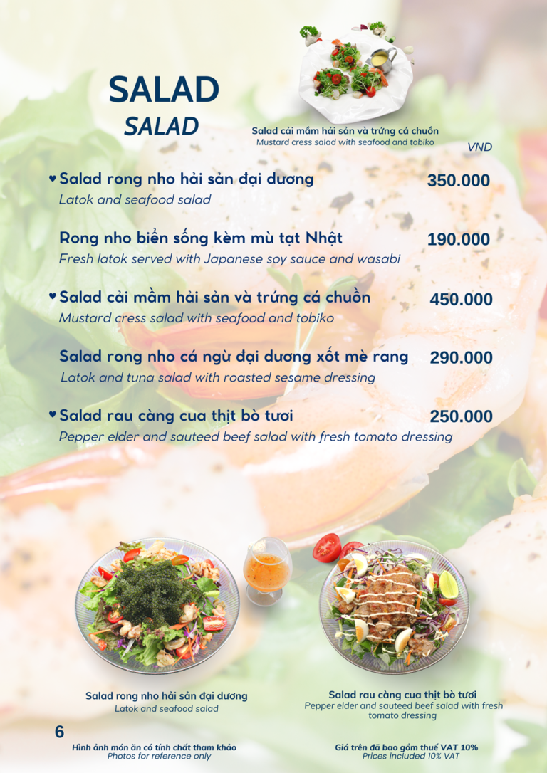Menu AlacartE - My Hanh Seafood